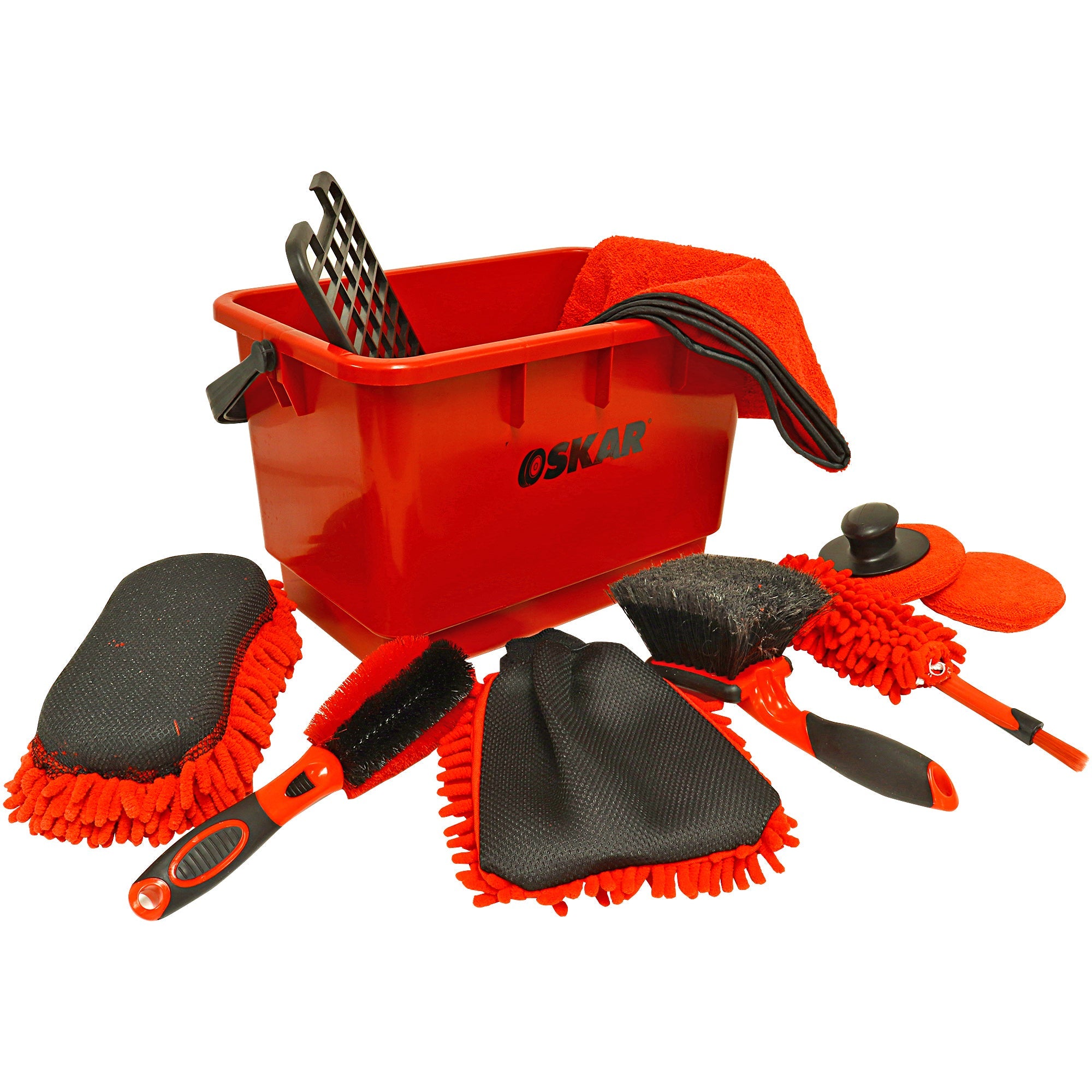 Oskar Ultimate Car Wash Kit with Bucket | 11-Piece | Red